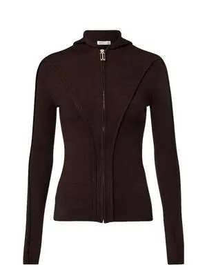 Victoria Beckham Wool-blend Jersey Zip-up Hoodie - Brown