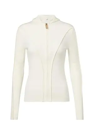 Victoria Beckham Wool-blend Jersey Zip-up Hoodie - White