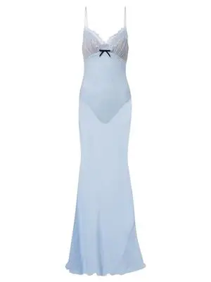 SELF-PORTRAIT Strappy Lace-trimmed Georgette Gown - Blue