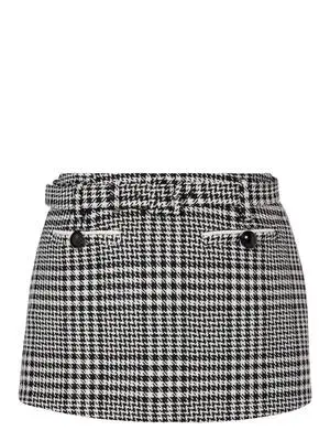 SELF-PORTRAIT Belted Houndstooth Skort - Black