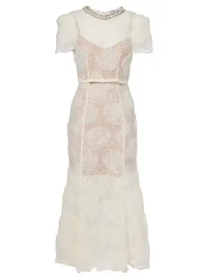 SELF-PORTRAIT Semi-sheer Lace Midi Dress - White