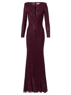 SELF-PORTRAIT Cutout Embellished Mesh Gown - Burgundy