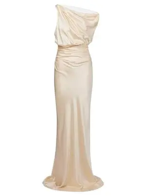 THE SEI Draped Silk Satin Gown - Beige
