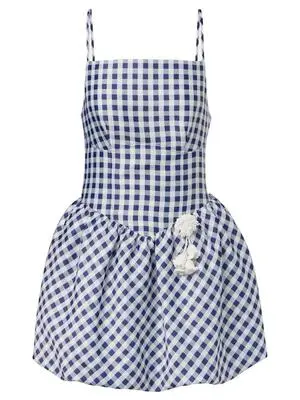 SELF-PORTRAIT Gingham Taffeta Mini Dress - Blue