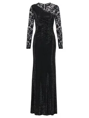 SELF-PORTRAIT Rhinestone Lace-trimmed Gown - Black