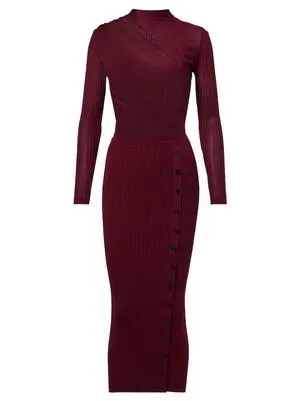 SELF-PORTRAIT Cutout Ribbed-knit Midi Dress - Burgundy