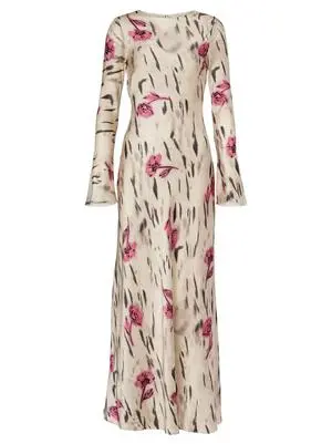 GANNI Floral Open-back Satin Maxi Dress - Beige
