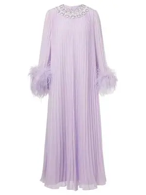 SELF-PORTRAIT Feather-trimmed Maxi Dress - Purple