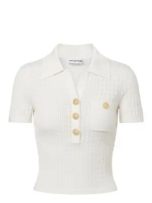SELF-PORTRAIT Pointelle Polo Shirt - White