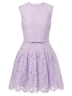 SELF-PORTRAIT Belted Lace Mini Dress - Purple