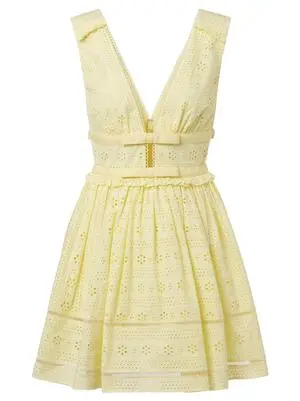 SELF-PORTRAIT Broderie Anglaise Cotton Minidress - Yellow