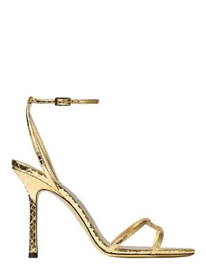 JIMMY CHOO Leo 100 Metallic-leather Heeled Sandals - Gold