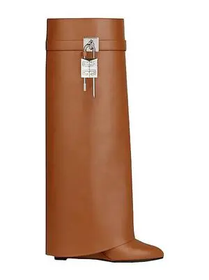 Givenchy Shark Lock Leather Heeled Boots - Mid Brown