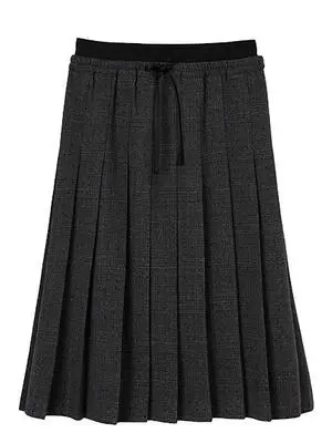 Sandro Drawstring-waist Pleated Checked Midi Skirt - Grey / Brown