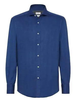 Brunello Cucinelli Flannel Chevron Shirt - Avio Blue