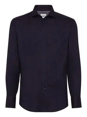 Brunello Cucinelli Flannel Chevron Shirt - Navy Blue