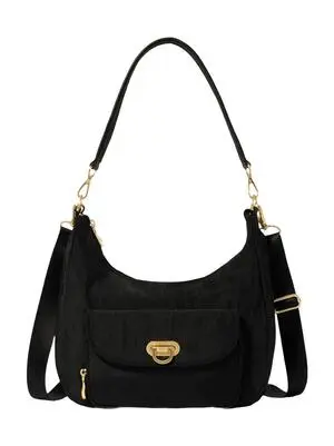 BAGGALLINI Coastal Flip Lock Half Moon Bag - Black With Gold Hardware