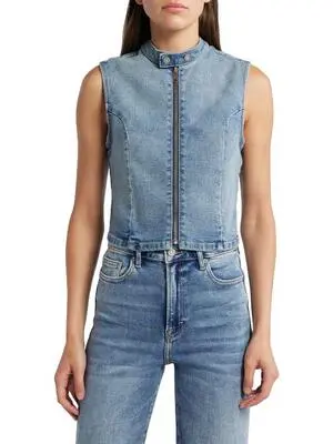 HIDDEN JEANS Denim Biker Vest - Medium Wash