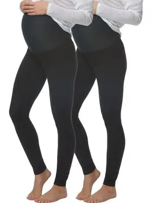Felina Velvety Soft Maternity Leggings 2 Pack - Black