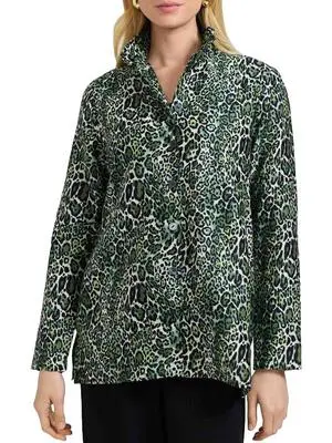 Foxcroft Carolina Leopard Print Cotton Sateen Shirt - Basil Green/ Multi