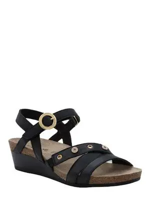 Naot Sparkle Wedge Sandal - Jet Black Leather