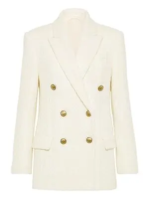 Brunello Cucinelli Cashmere Cable Knit Blazer - White