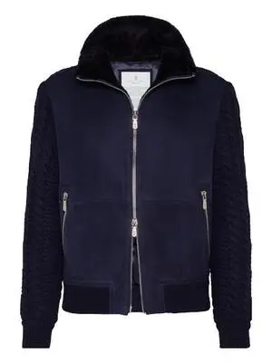 Brunello Cucinelli Shearling Bomber Jacket - Blue