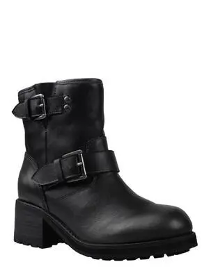 CANDIE'S Rissa Lug Sole Moto Bootie - Black Leather