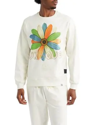 VIC GARCIA WORLD Floral Embroidered Crewneck Sweatshirt - Vanilla Ice