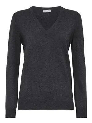 Brunello Cucinelli Cashmere V-neck Sweater - Lignite Grey