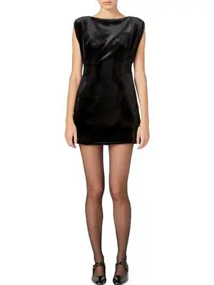 English Factory Velvet Power Shoulder Mini Dress - Black