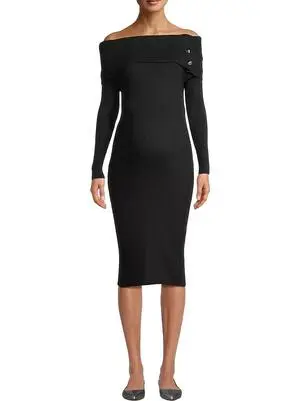 EMILIA GEORGE Carrie Off-shoulder Knit Dress - Black