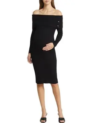 EMILIA GEORGE Carrie Off-shoulder Knit Dress - Black