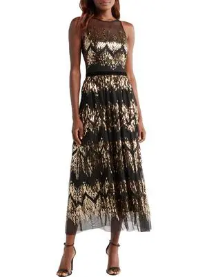 VINCE CAMUTO Sequin Illusion-Neck Midi Dress