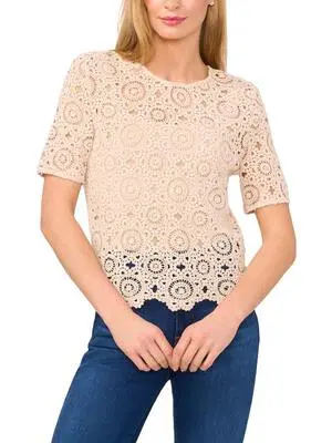 Ted Baker London Short Sleeve Open-stitch Top - Taupe Bisque