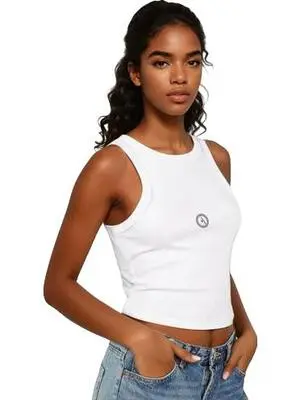 AKALIA Micro Rib Racer Tank Top - White