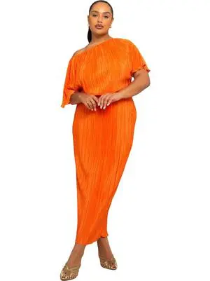 FASHION-SZN CURVE Off-the-shoulder Plisse Midaxi Dress - Orange