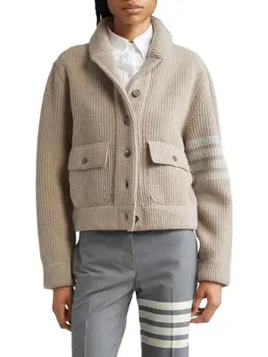 THOM BROWNE 4-Bar Rib Stitch Wool Blend Bomber Jacket