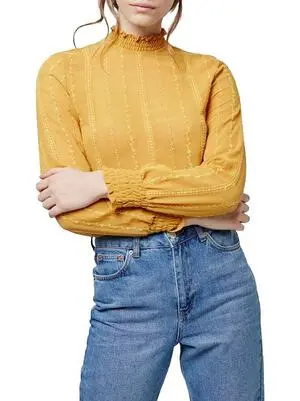 Topshop Smocked Trim Long Sleeve Top - Mustard