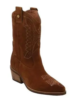 STIVALI NEW YORK Suede Western Cowboy Boots - Tan/suede