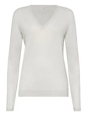 Brunello Cucinelli V-neck Knit Top - Rice