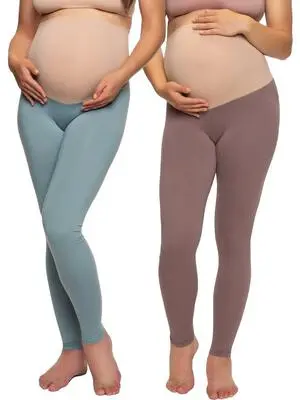 Felina Velvety Soft Maternity Leggings 2 Pack - Vintage Indigo Plum Wine
