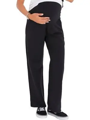 ACCOUCHEE Foldover Waistband Stretch Cotton Jogger Pants - Black