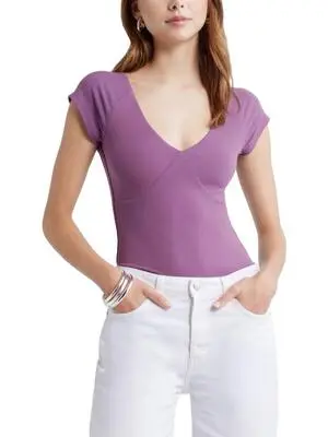 OPEN EDIT Cap Sleeve Top - Purple Conserve