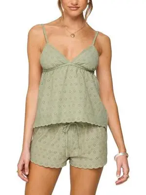 EDIKTED Talula Eyelet Babydoll Camisole - Olive