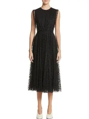Co Sparkle Dot Tulle Midi Dress - Black