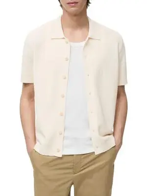 Mango Short Sleeve Knit Button-up Shirt - Ivory White