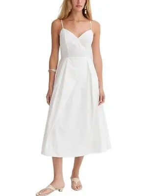 CRESCENT V-neck Poplin Midi Dress - White
