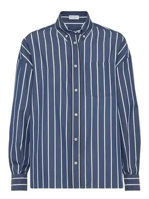 Brunello Cucinelli Striped Poplin Shirt - Blue