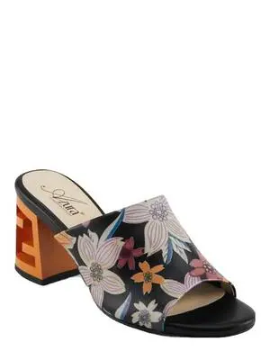 SPRING STEP SHOES Sculptural Heel Leather Slides - Black Multi